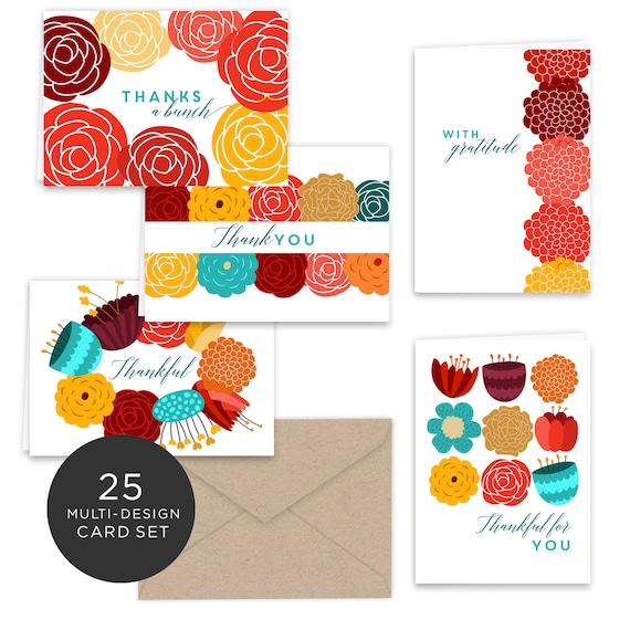 Vibrant Fall Floral Thank You Note Cards - Etsy