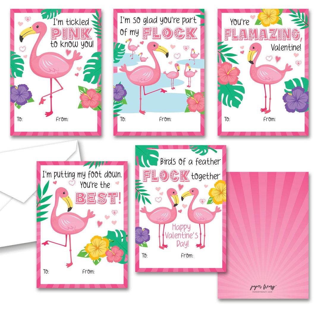Flamingo Themed Tropical Classroom Valentine Cards Valentines - 25 Pack ...
