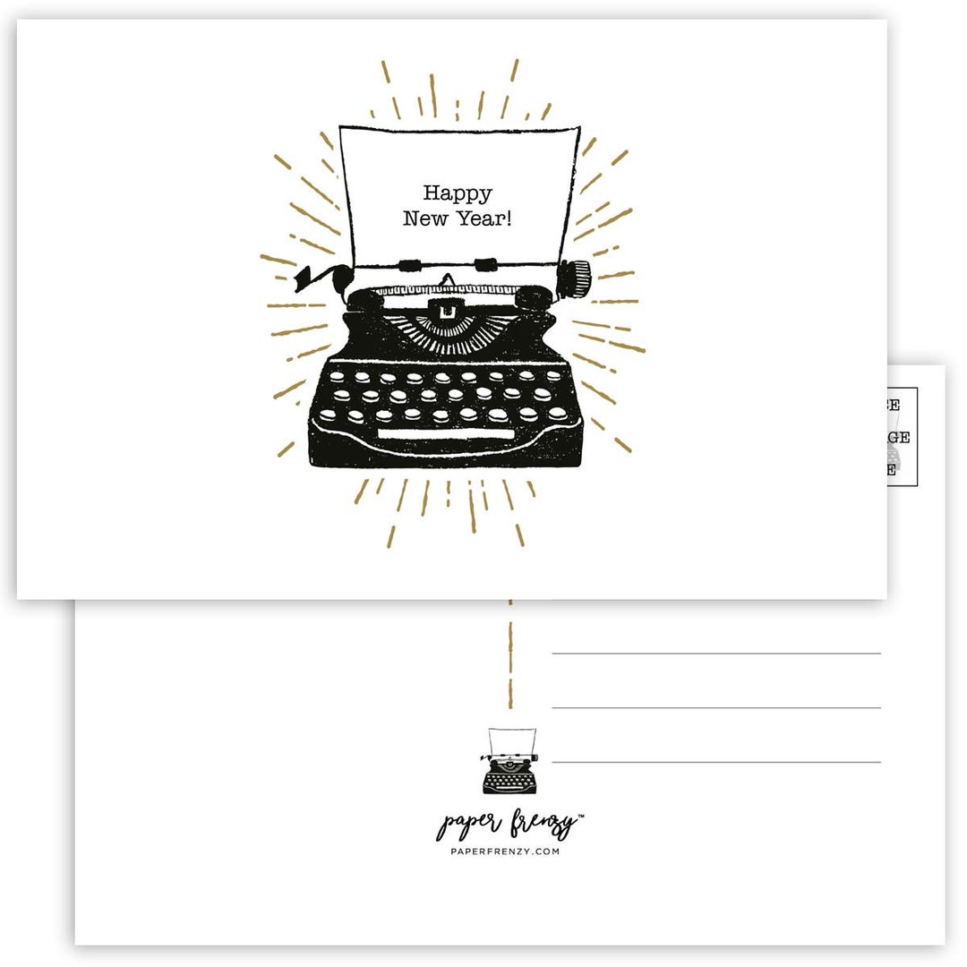 Happy New Year Retro Typewriter Christmas Holiday Post Cards - 25 Pack ...