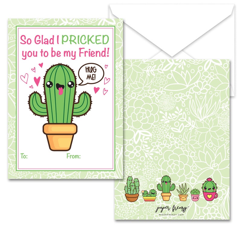 Succulent Cactus Themed Classroom Valentine Cards Valentines - 25 Pack ...