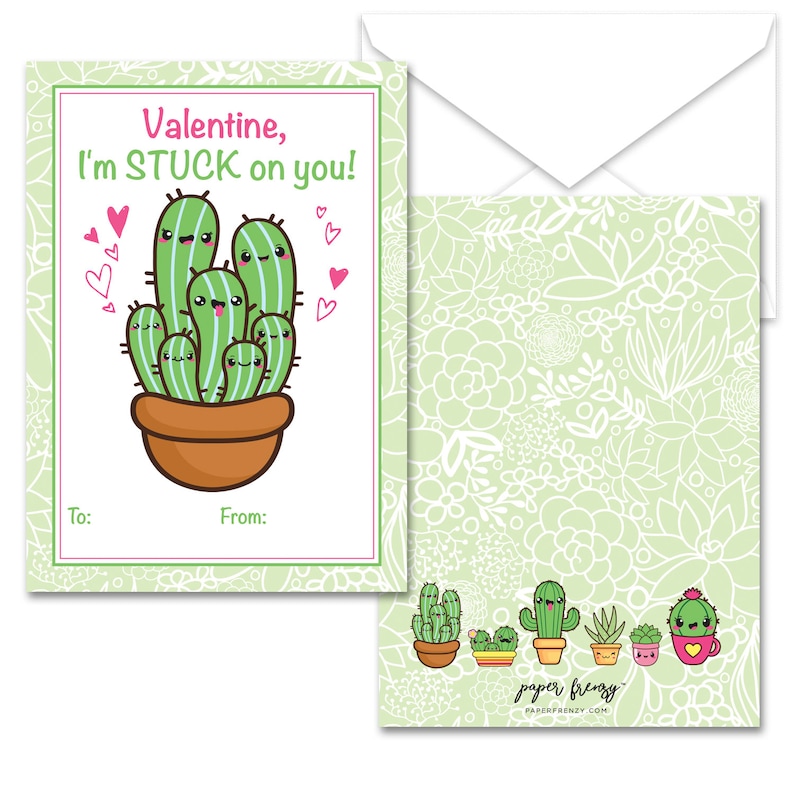 Succulent Cactus Themed Classroom Valentine Cards Valentines - 25 Pack ...