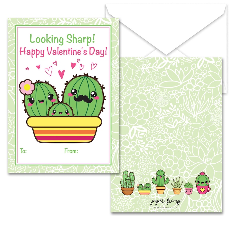 Succulent Cactus Themed Classroom Valentine Cards Valentines - 25 Pack ...