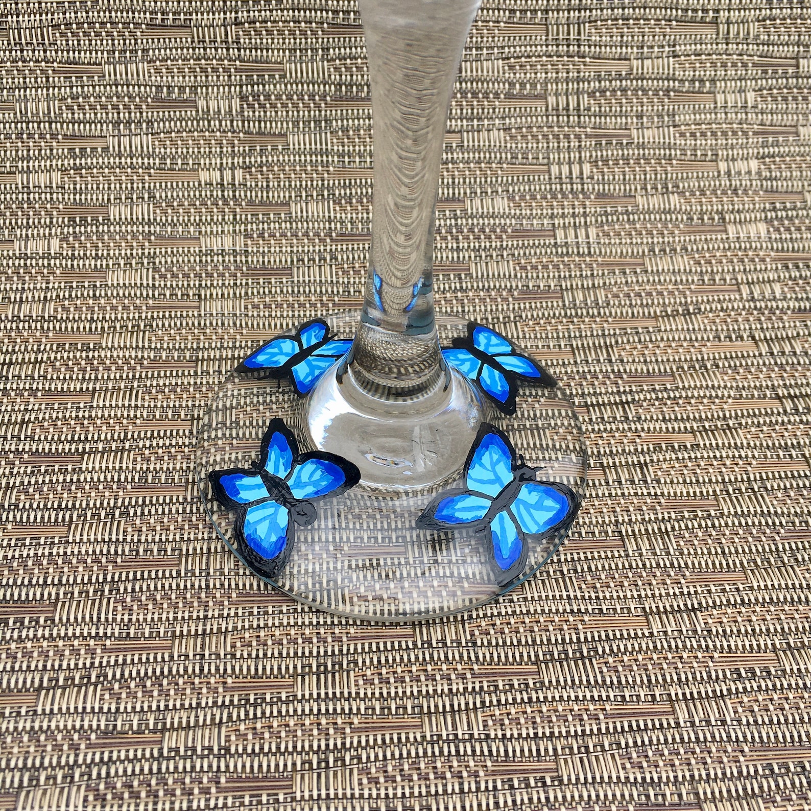 Blue Butterfly Wine Glass - Tropical Butterfly Wine Glass - Blue Morpho ...