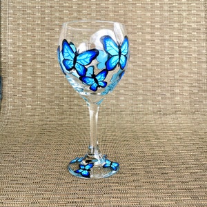 Blue Butterfly Wine Glass - Tropical Butterfly Wine Glass - Blue Morpho ...