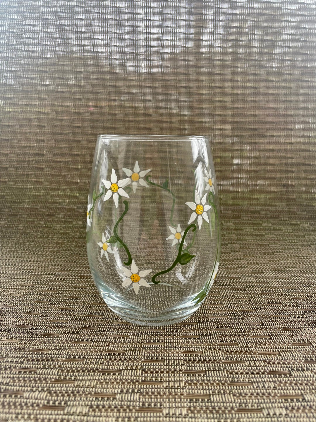 Daisy Wine Glass - Large Stemless Wine Glass - Personalized Daisy Wine ...
