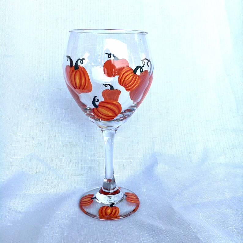 Pumpkin Wine Glass Hand Painted Fall Wine Glass Large Wine - Etsy