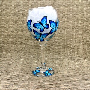 Blue Butterfly Wine Glass - Tropical Butterfly Wine Glass - Blue Morpho ...