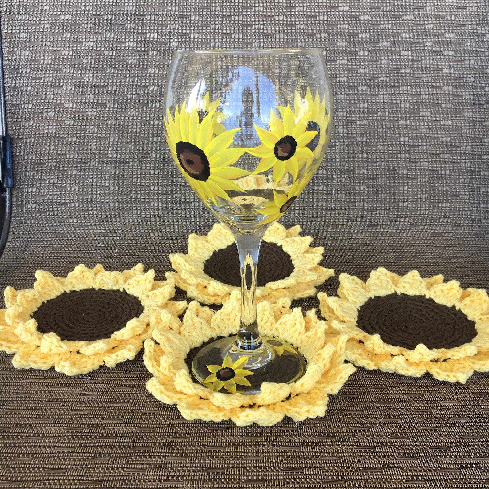 Sunflower Coasters Set of 4 Sunflower Mug Rugs Handmade | Etsy