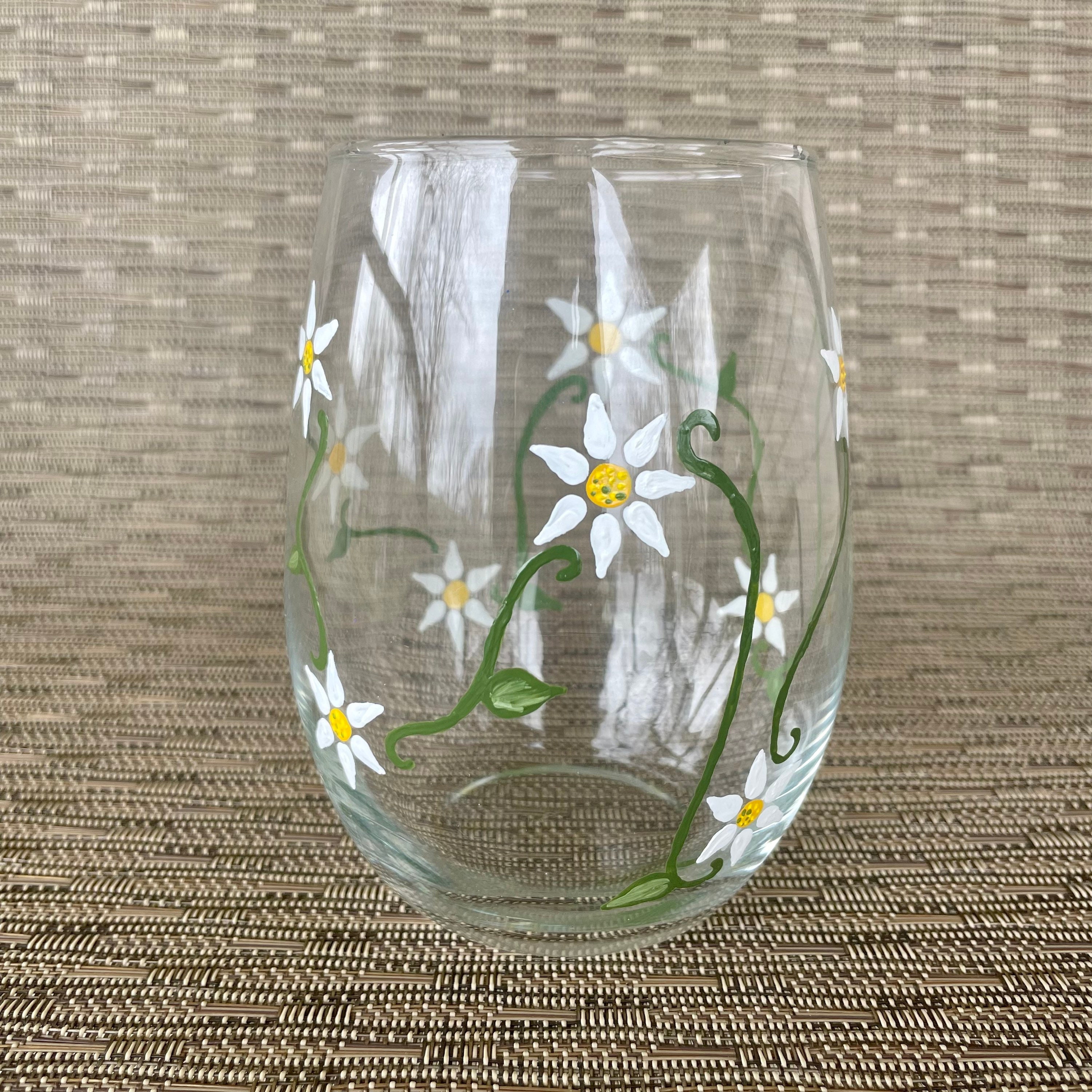 Daisy Wine Glass - Large Stemless Wine Glass - Personalized Daisy Wine ...
