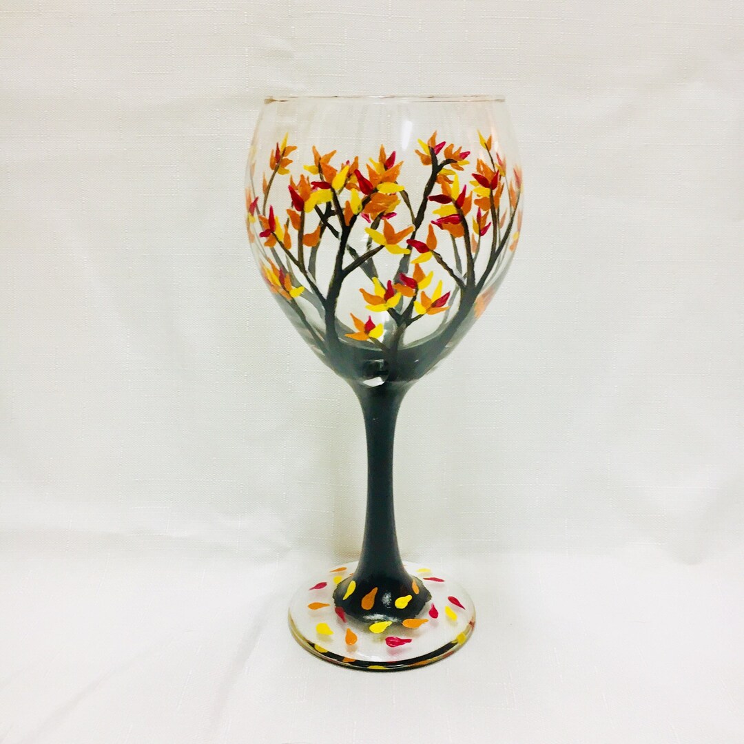 Fall Foliage Wine Glass - Fall Leaves Wine Glass - Large Wine Glass ...