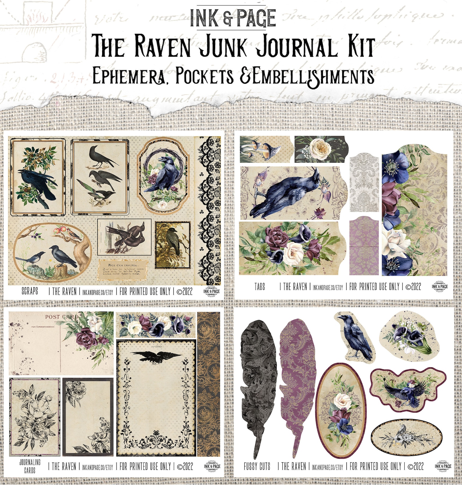 The Raven Junk Journal Printable Kit, Halloween, Dark Academia Digital ...