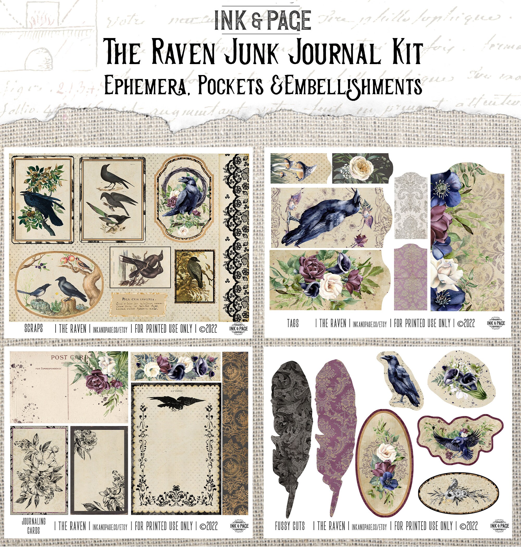 The Raven Junk Journal Printable Kit, Halloween, Dark Academia Digital ...