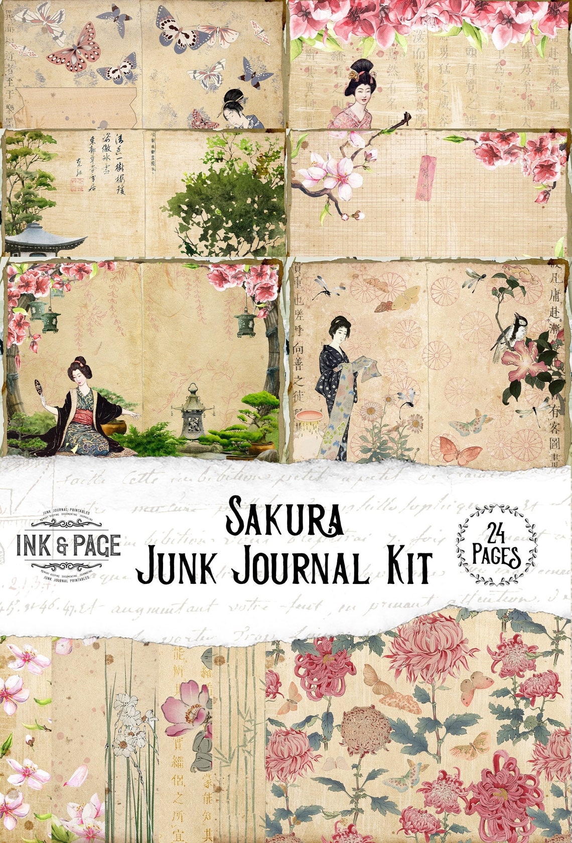 Sakura Printable Junk Journal Kit, Japanese Spring Ephemera Pack ...