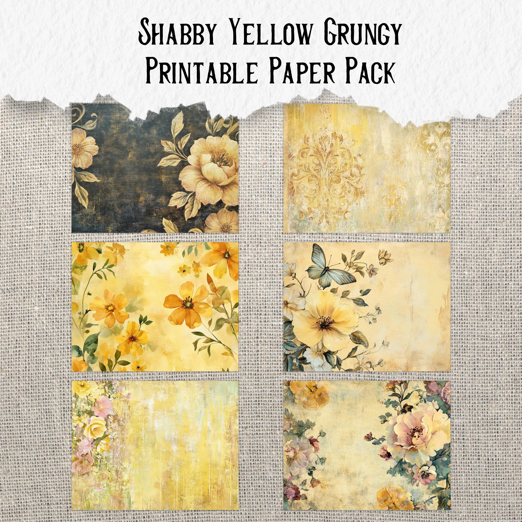 Shabby Yellow Printable Paper Pack Pretty Grungy Digital Download ...