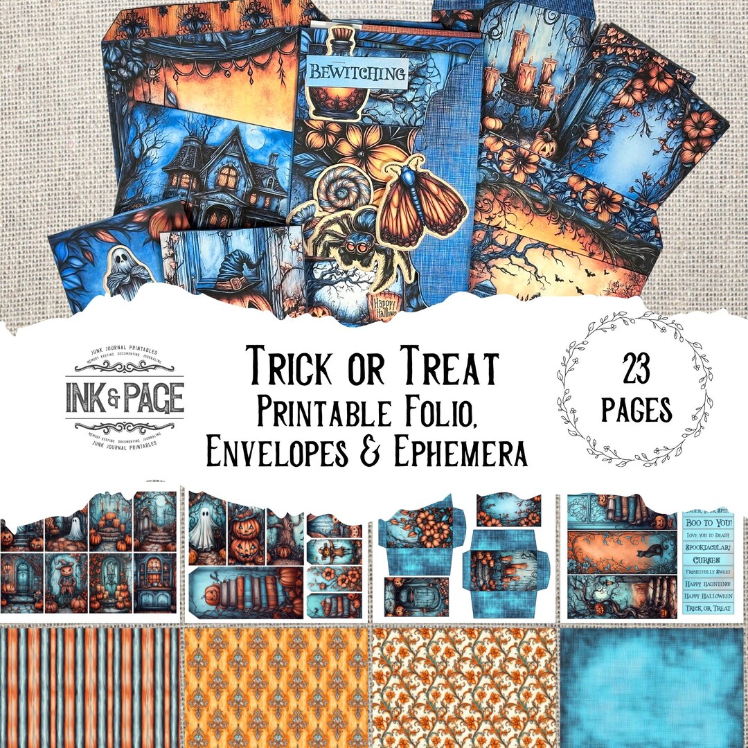 Trick or Treat Printable Halloween Folio and Envelopes Kit Junk Journal ...