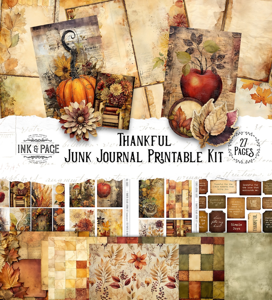 Thankful Junk Journal Printable Fall Collage Kit Gratitude Journal Page ...