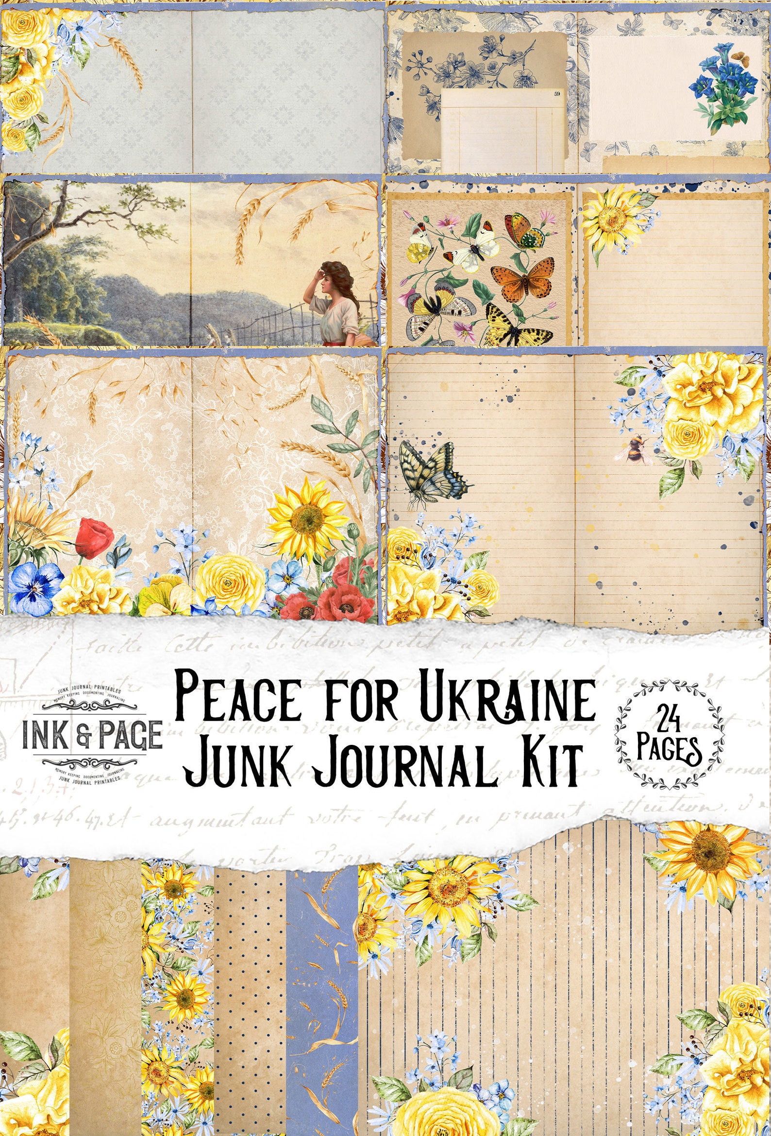Peace for Ukraine Printable Junk Journal Kit, Sunflowers Vintage ...