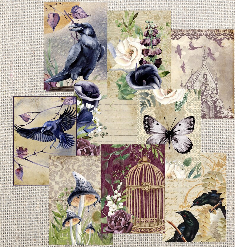 The Raven Printable Atcs, Gothic Artist Trading Cards, Dark Academia ...