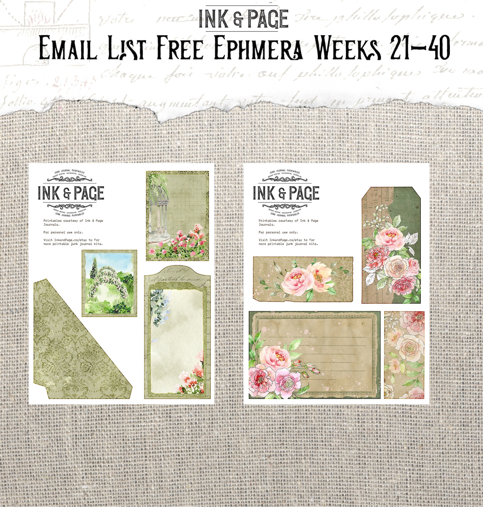 Junk Journal Ephemera, Freebies Pack 2, Weeks 21-40 From the Ink and ...