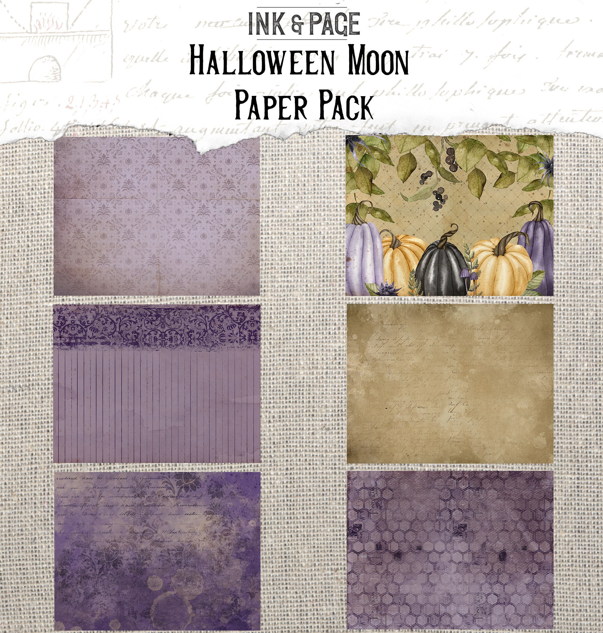 Halloween Digital Paper Vintage Moon Purple Junk Journal - Etsy