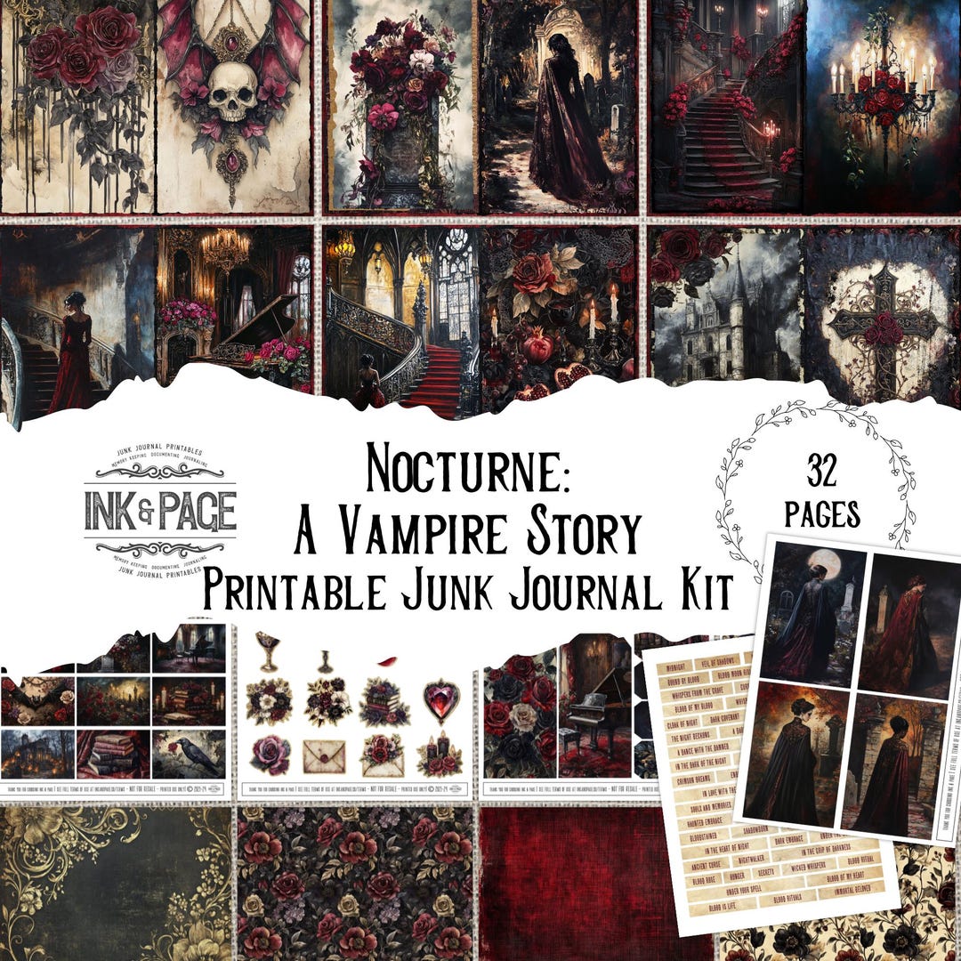 Nocturne A Vampire Junk Journal Printable Kit Gothic Halloween Digital ...