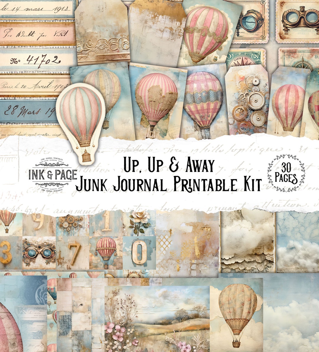 Hot Air Balloon Junk Journal Printable Kit Collage Digital Download ...