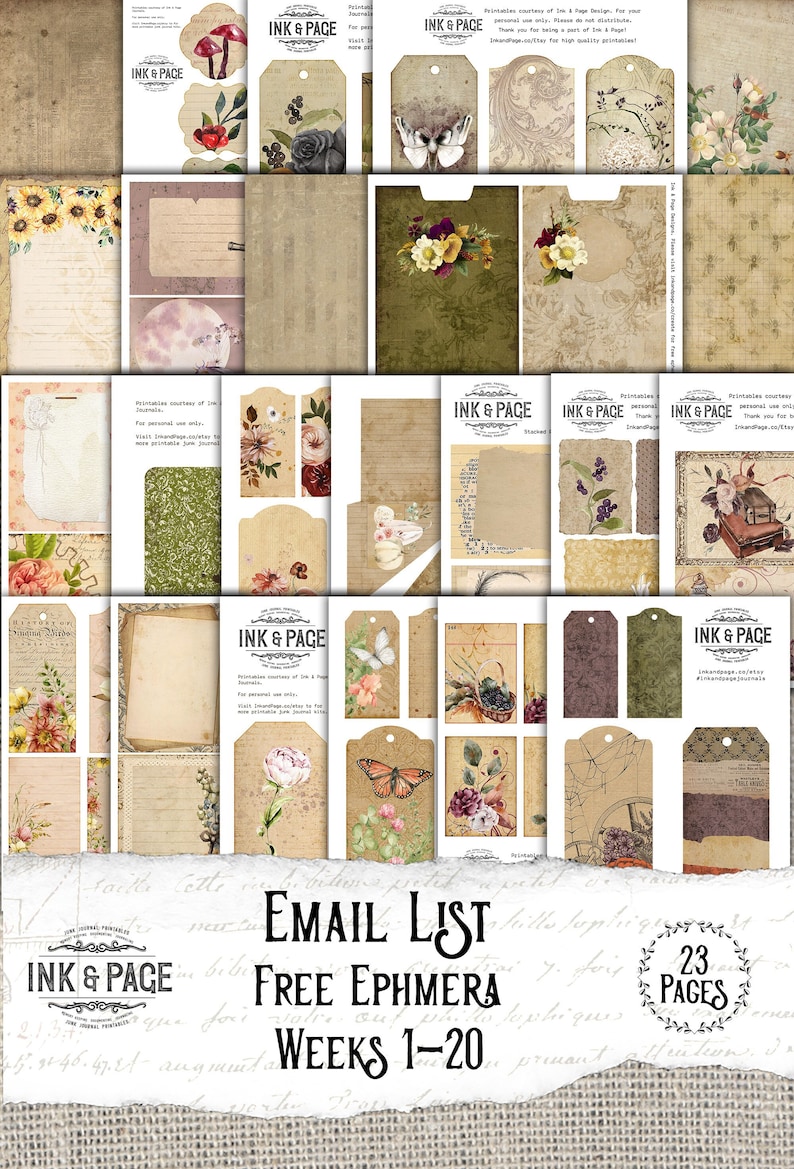 Junk Journal Ephemera Freebies Pack 1 Weeks 1-20 From the - Etsy