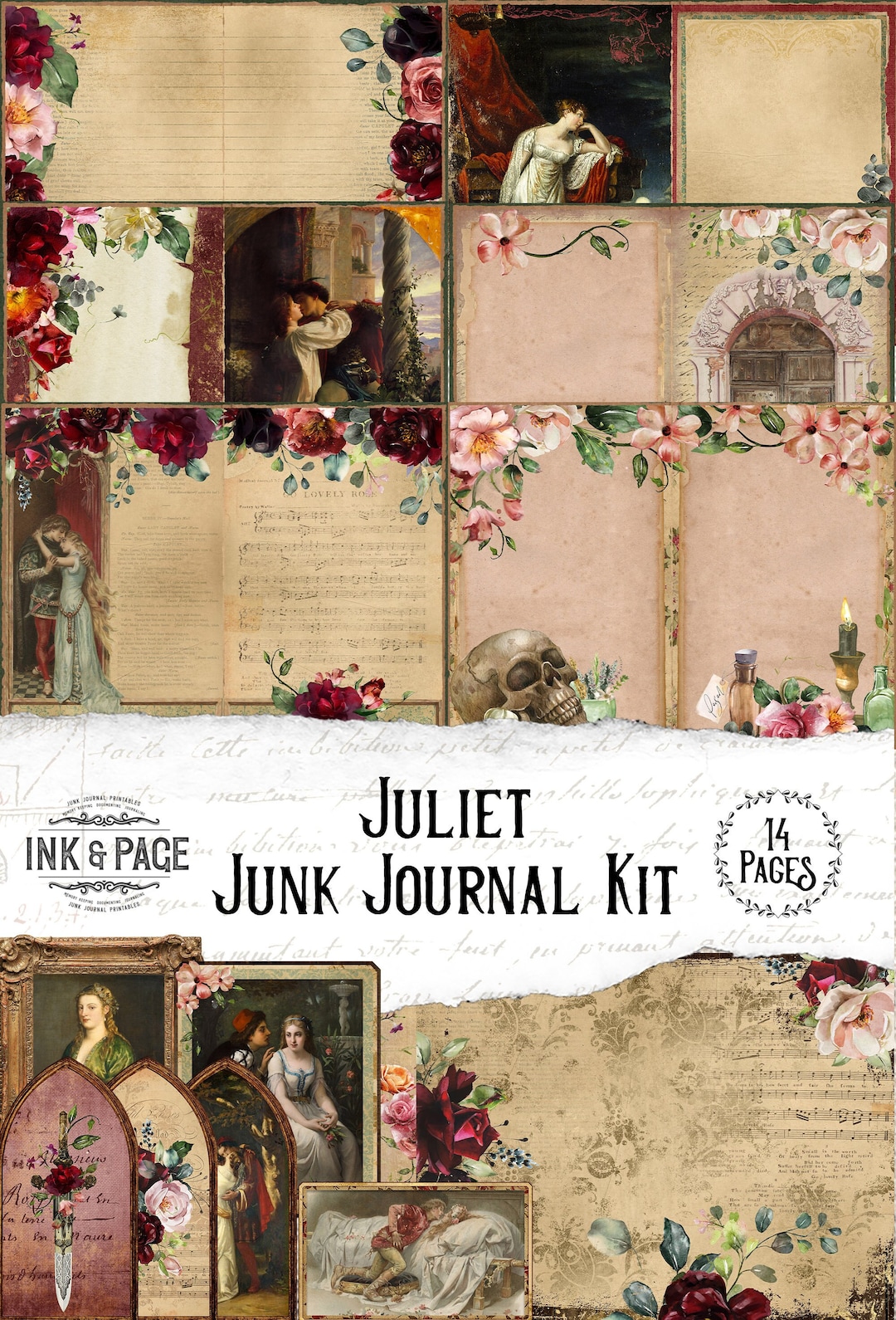 Romeo and Juliet Junk Journal Printable Kit, Dark Academia Ephemera ...
