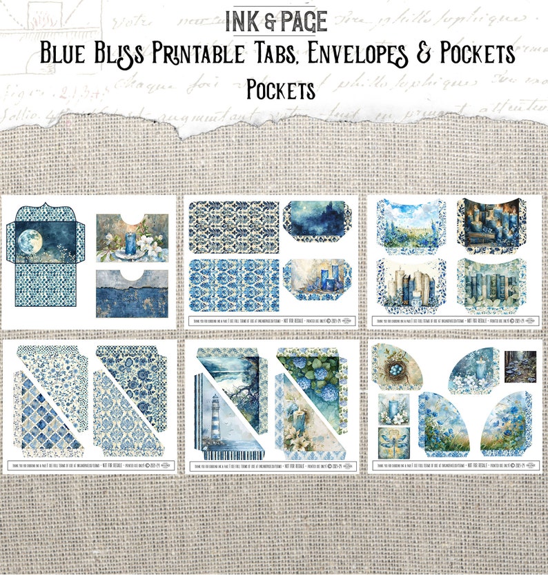 Blue Bliss Printable Ephemera Junk Journal Kit Envelopes Digital ...