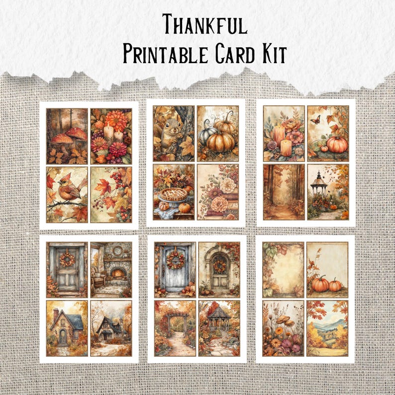 Thankful Printable Autumn A2 Card Kit Thanksgiving Digital Download ...