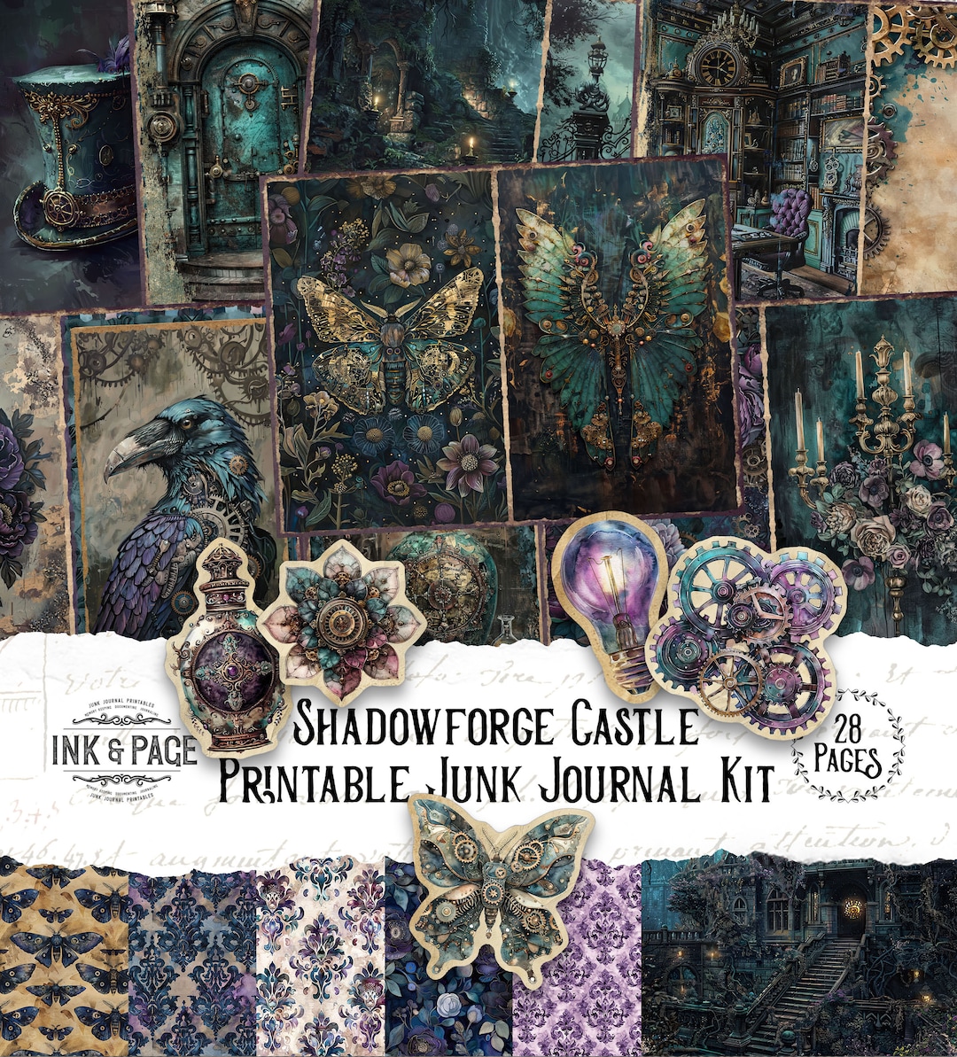 Shadowforge Castle Junk Journal Printable Steampunk Digital Paper Industrial Grunge Scrapbook ...