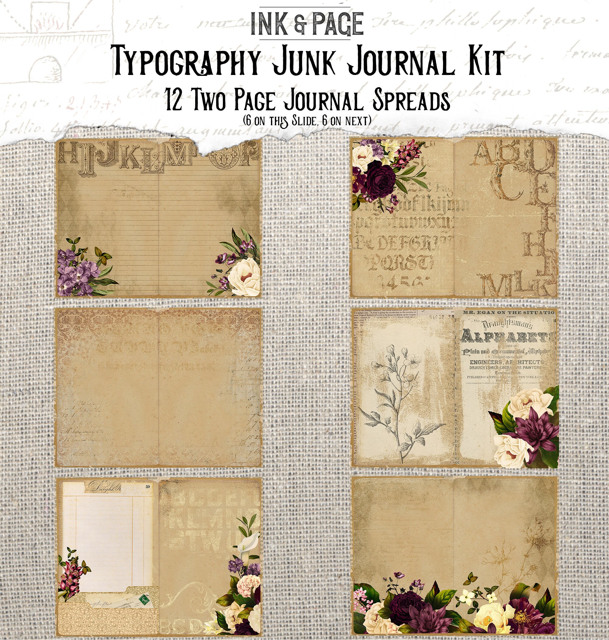Typography Junk Journal Printable Kit Vintage Alphabets - Etsy
