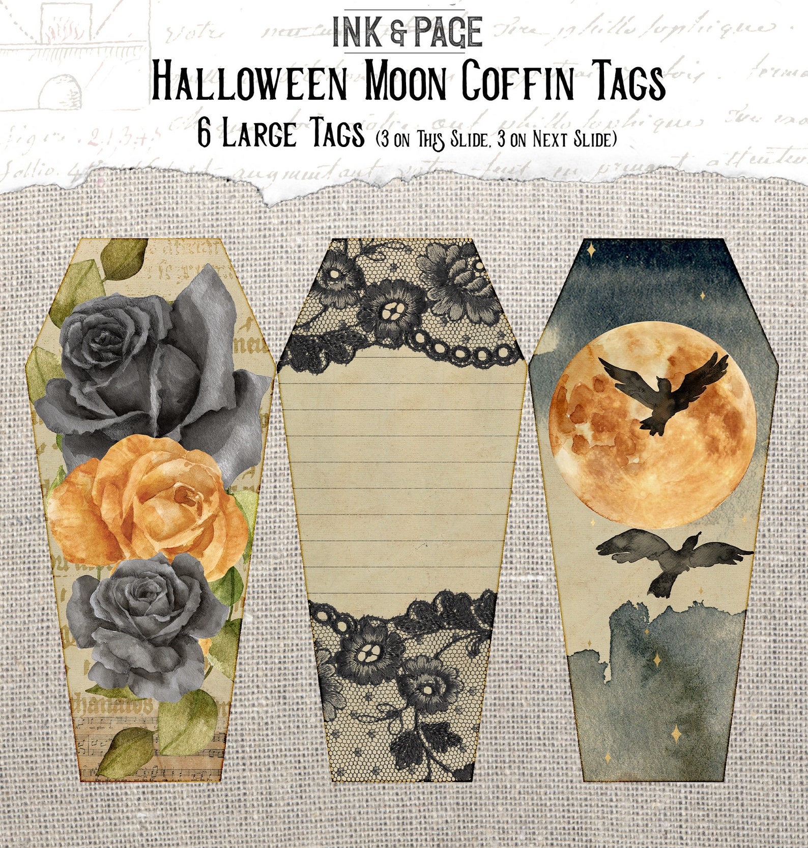 Halloween Moon Coffin Tags, Printable Junk Journal Ephemera, Spooky ...