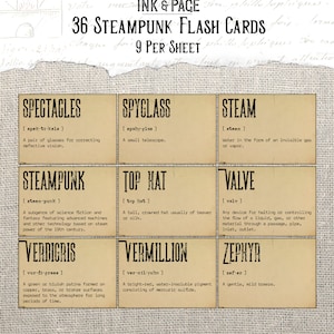 Steampunk Printable Flash Cards Digital Download Junk Journal Word ...