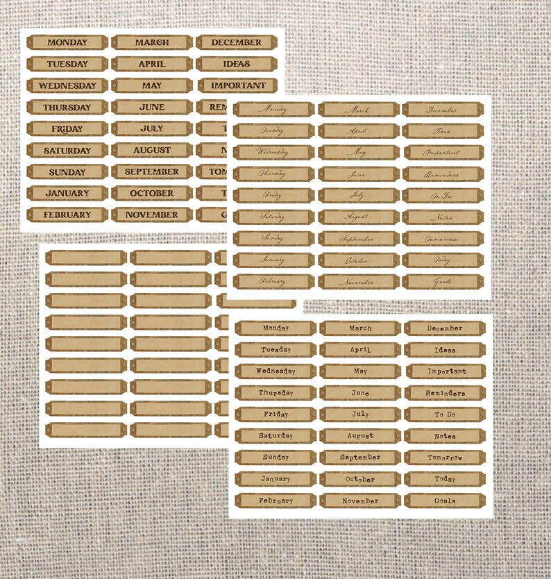 Typography Day and Month Printable Labels for Junk Journals - Etsy