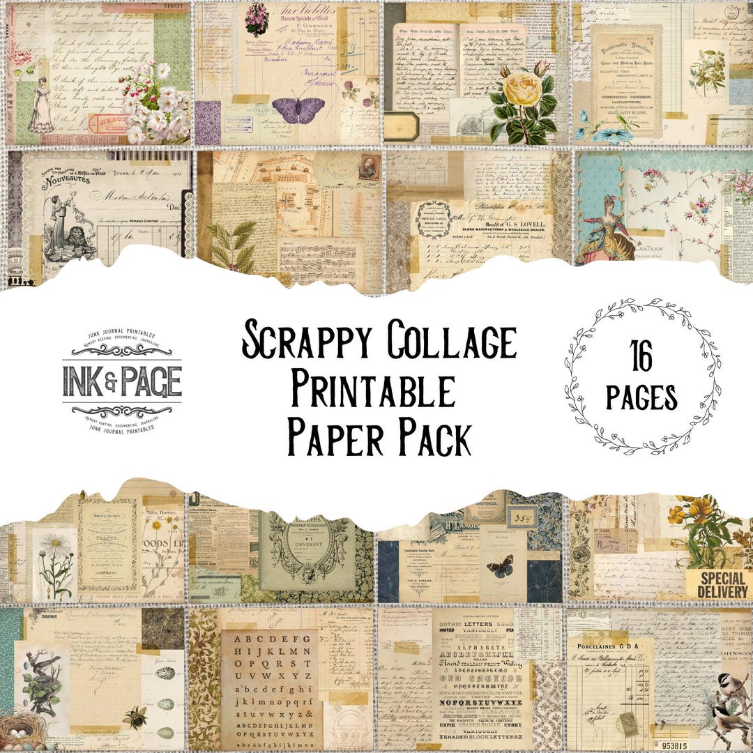 Scrappy Collage Papers — Layered Vintage Backgrounds for Junk Journals ...