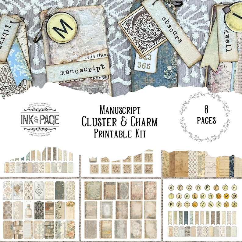 Manuscript Clusters and Charms Printable Book Ephemera Novel Digital ...