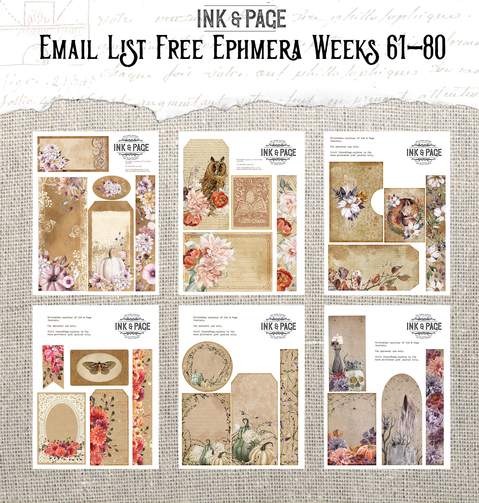 Junk Journal Ephemera, Freebies Pack 4, Weeks 61-80 From the Ink and ...