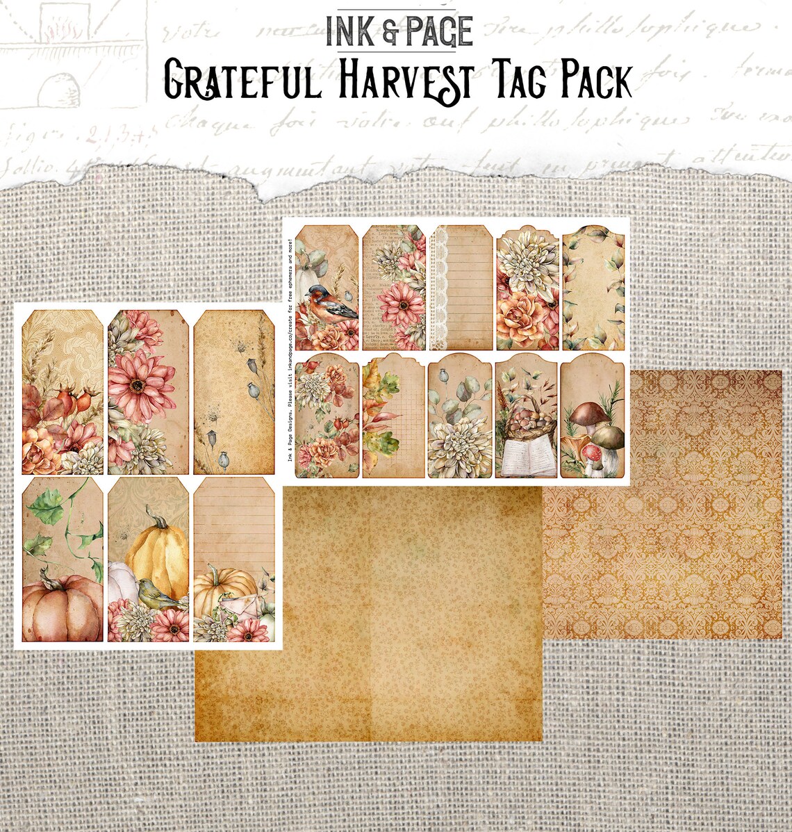 Printable Autumn Tags, Junk Journal Ephemera Pack, Vintage Harvest ...