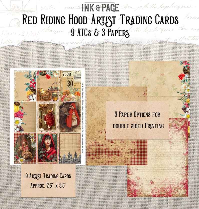 Artist Trading Cards Little Red Riding Hood Printable Junk Journal Atcs ...