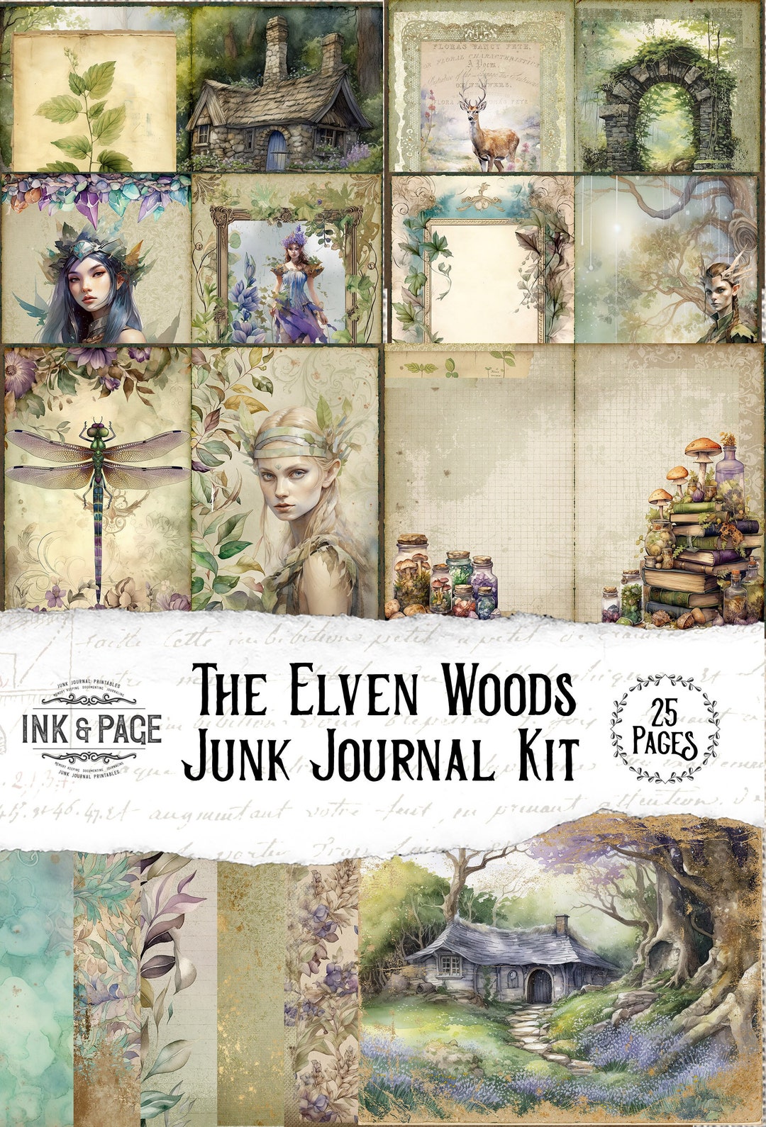 Elf Junk Journal Printable Kit Fantasy Digital Download Fae Ephemera ...