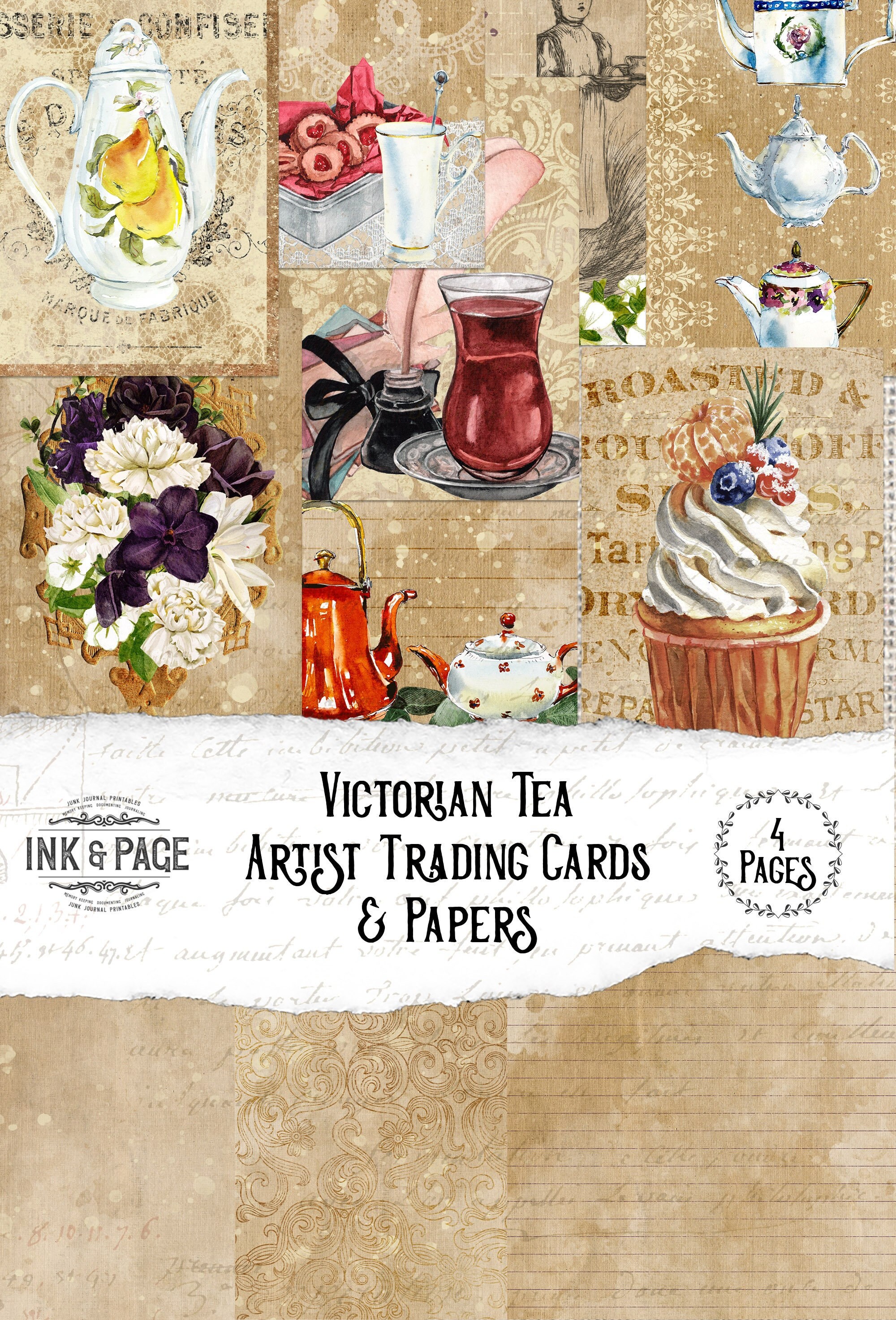 Victorian Tea Printable Atcs Artist Trading Cards Ephemera - Etsy