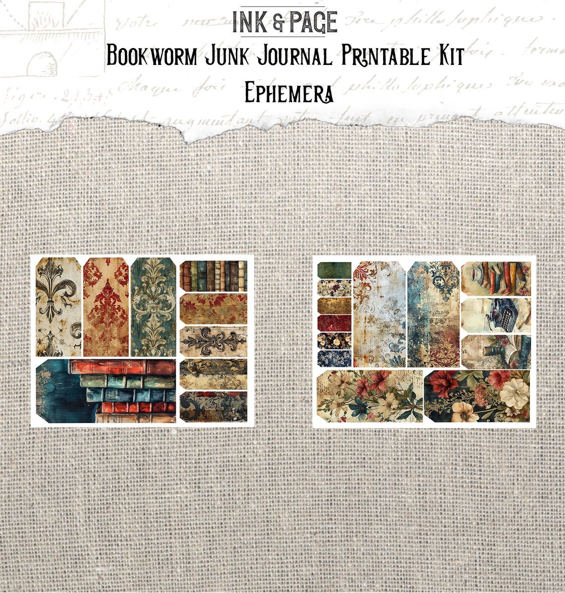 Bookworm Junk Journal Printable Collage Sheets Vintage Library Digital ...