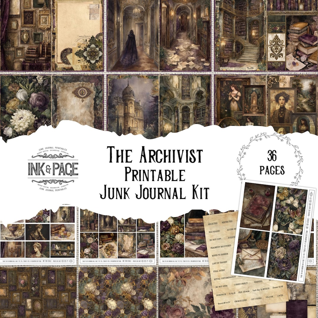 The Archivist Junk Journal Kit, Dark Academia Printable Ephemera ...