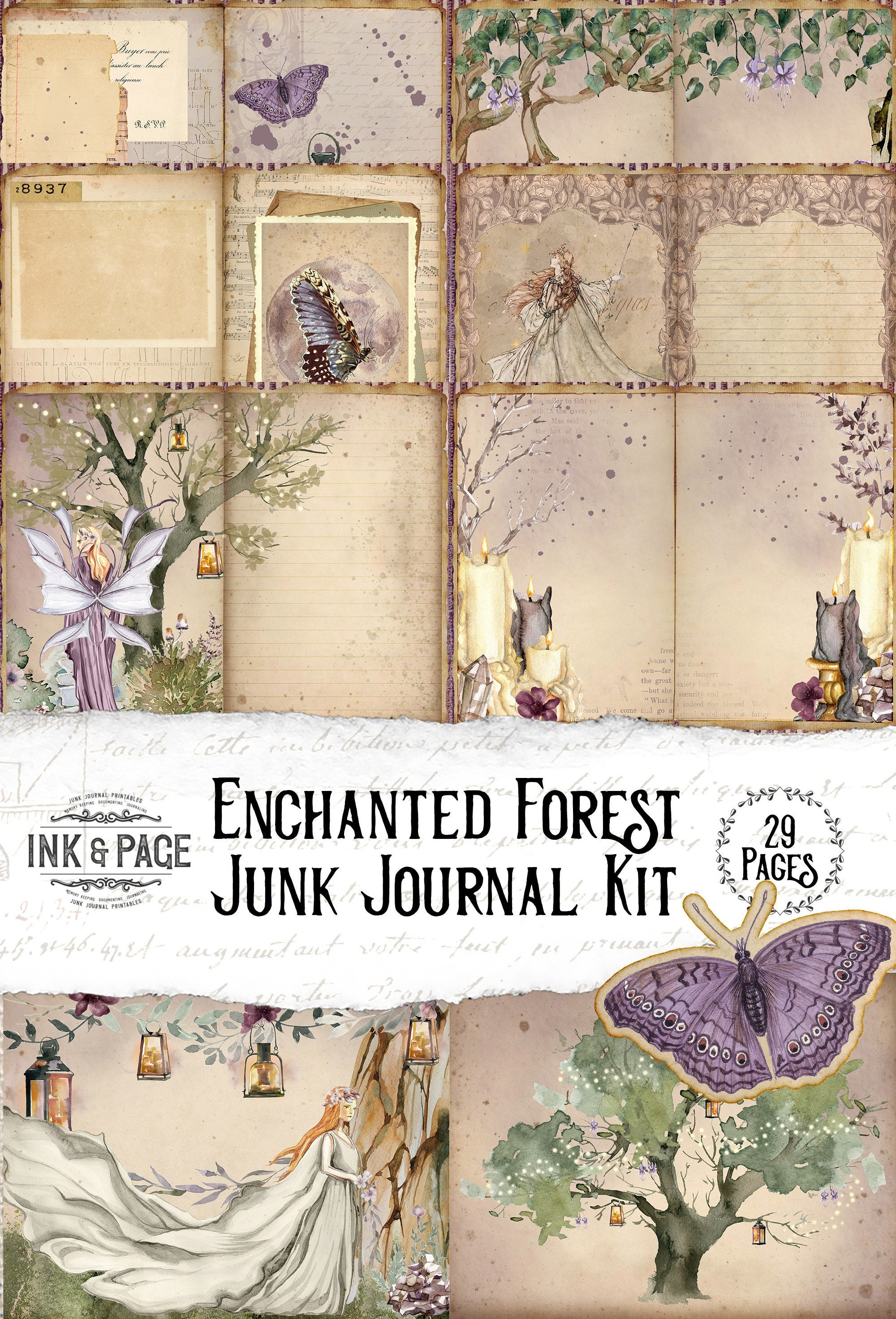 Paper Scrapbook Paper Enchanted Forest Printable Junk Journal Kit Fairy ...