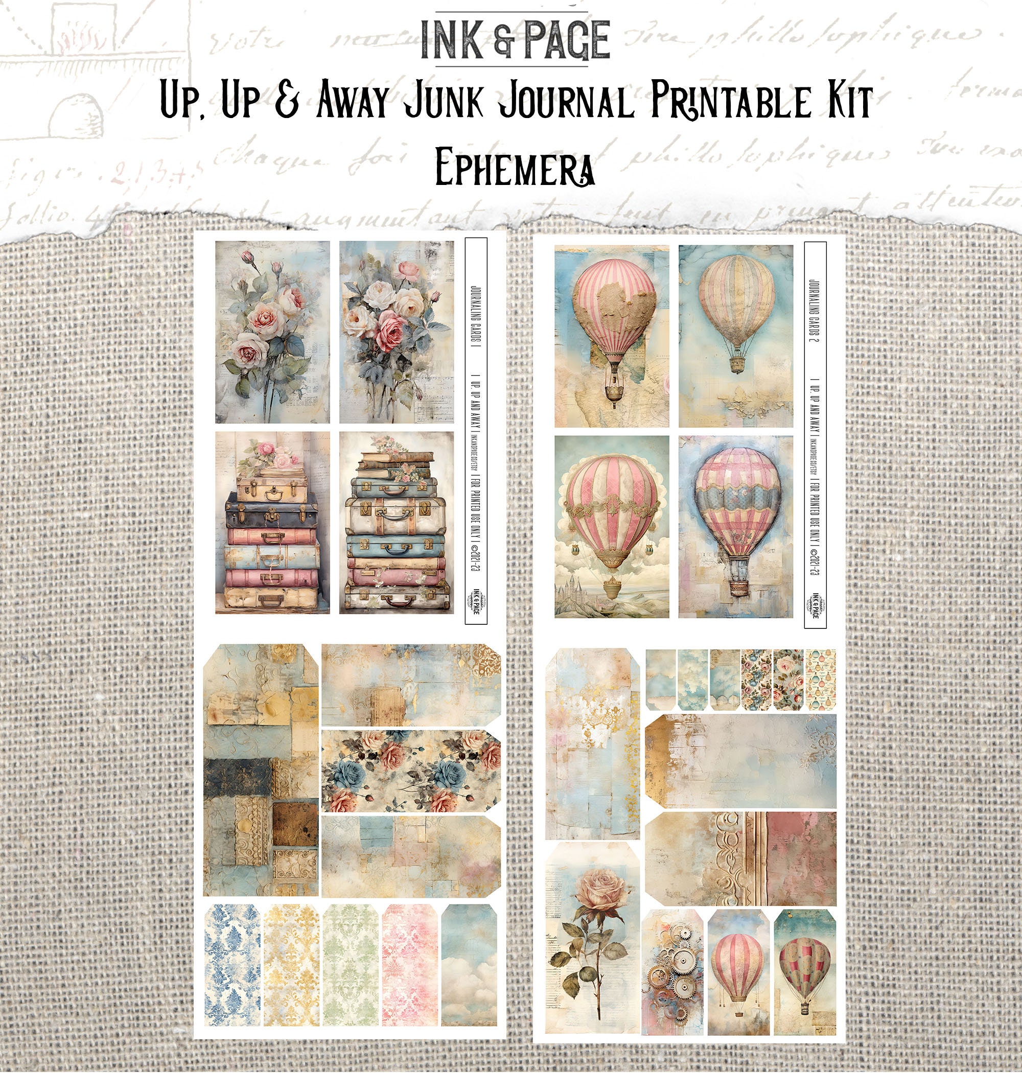 Hot Air Balloon Junk Journal Printable Kit Collage Digital Download ...