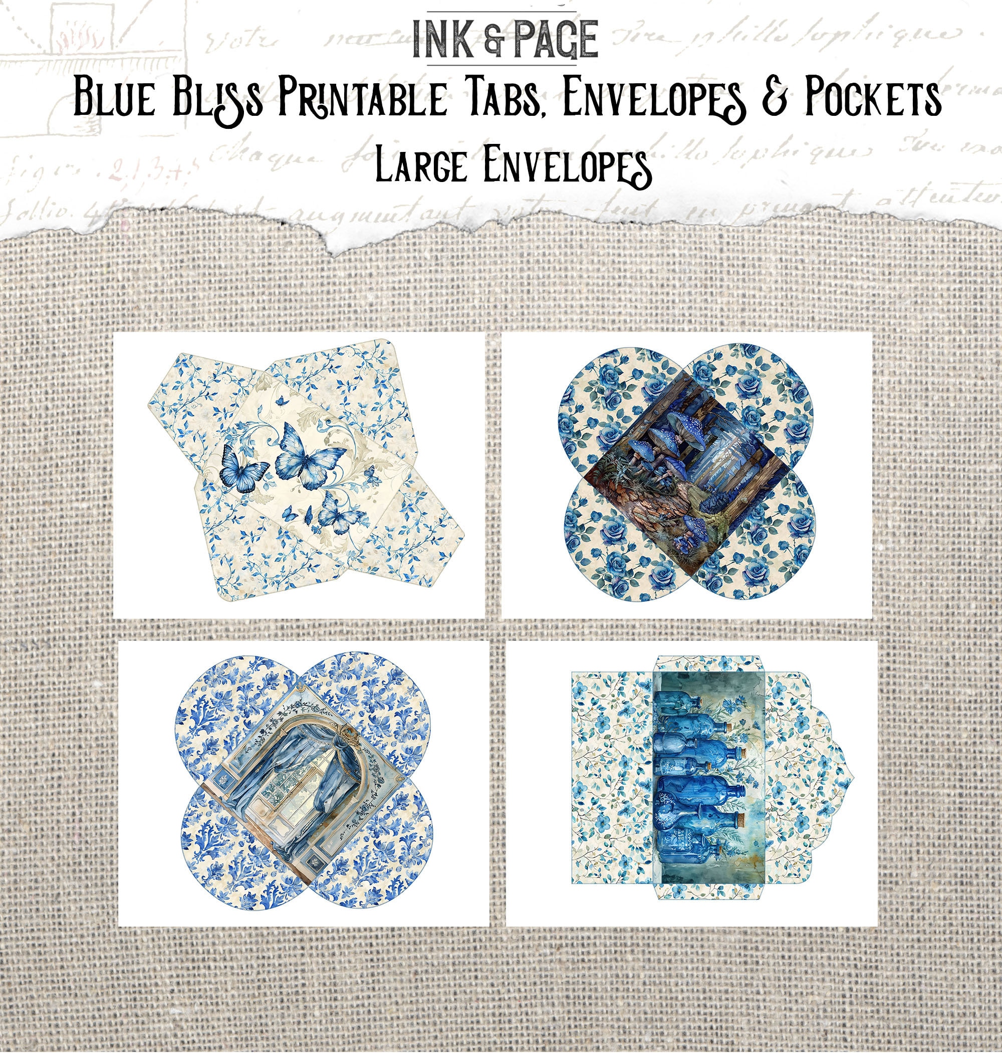 Blue Bliss Printable Ephemera Junk Journal Kit Envelopes Digital ...