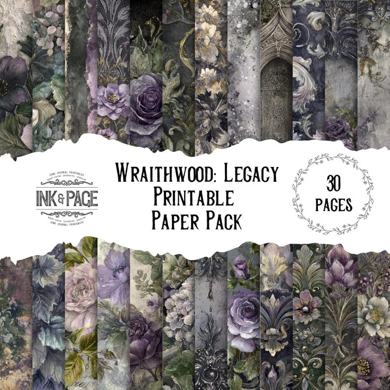 Wraithwood Legacy Printable Paper Pack | Distressed Mixed Media Backgrounds | Printable Gothic ...