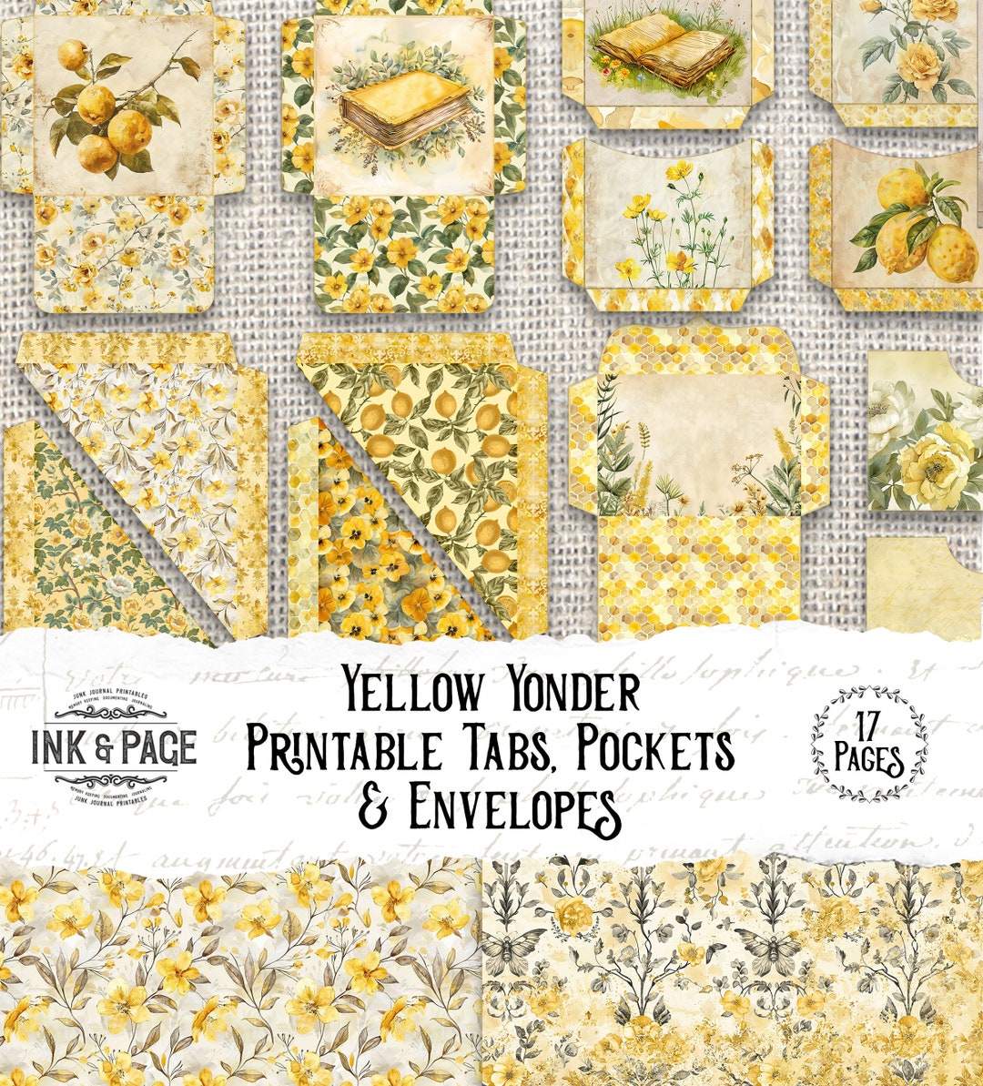 Yellow Yonder Printable Pockets Junk Journal Envelopes Digital File ...