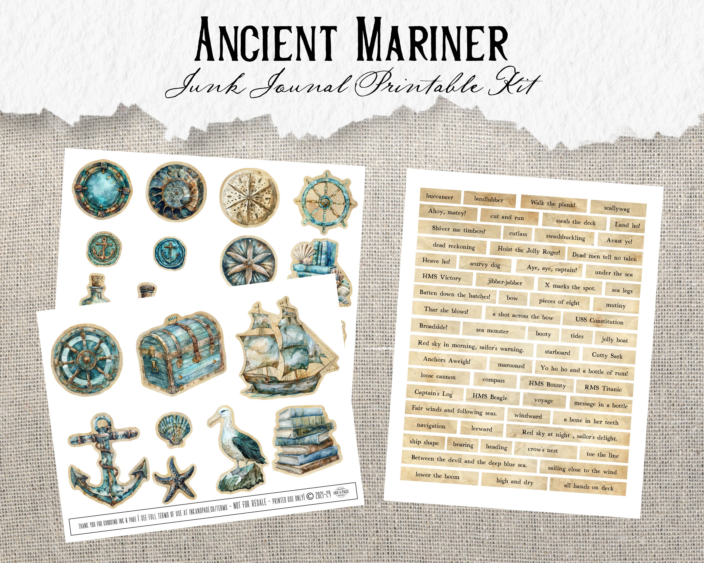 Ancient Mariner Junk Journal Printable Kit Ocean Voyage Digital Paper ...